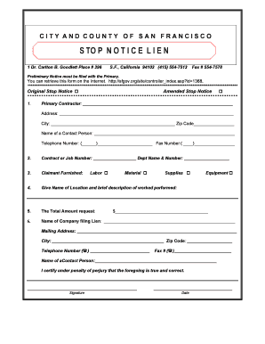 Fillable Online Stop Notice Lien bFormb - Controller Fax Email Print ...