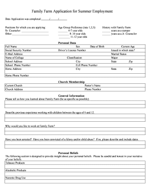 Fillable Online familyfarm Family Farm Application for Summer ...