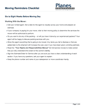 Fillable Online Moving Reminders Checklist Fax Email Print - pdfFiller