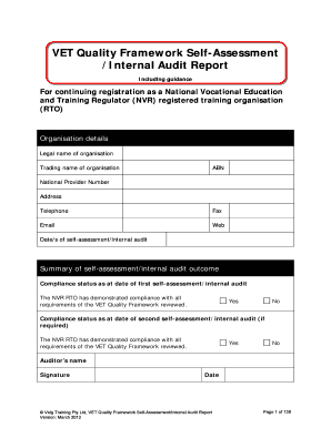 Fillable Online VET Quality Framework Self-Assessment Internal Audit ...
