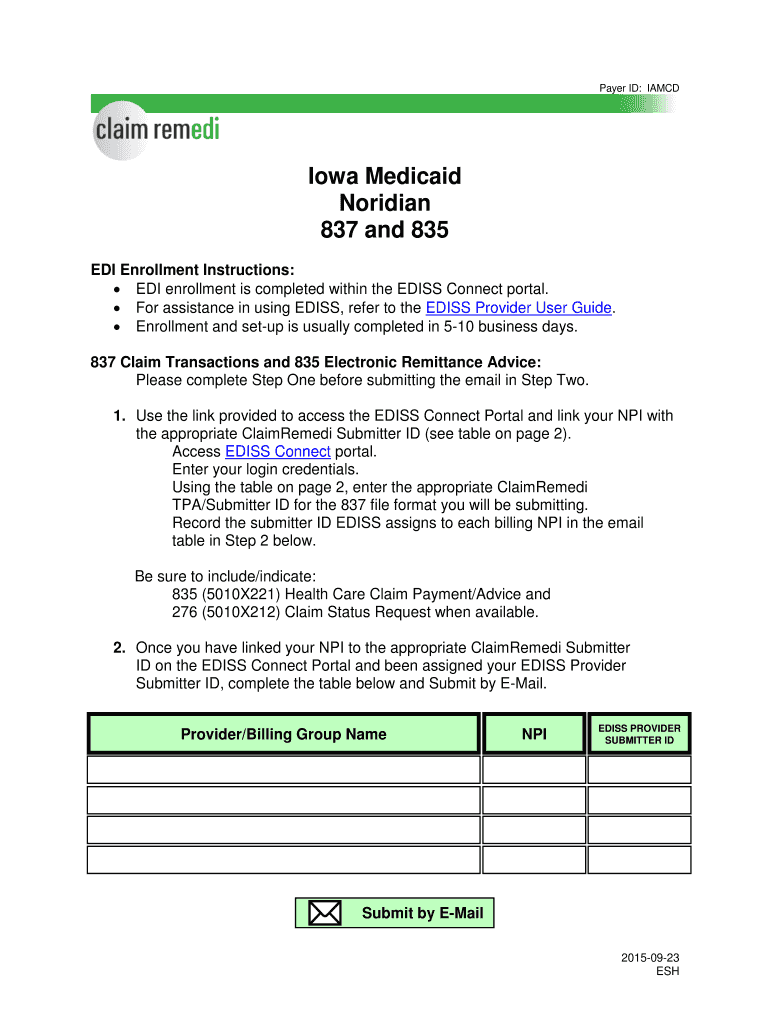 Fillable Online Iowa Medicaid Noridian 837 and 835 - ClaimRemedi Fax ...