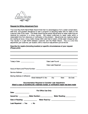 Fillable Online Request for Billing Adjustment Form - cbnbh2ocom Fax ...