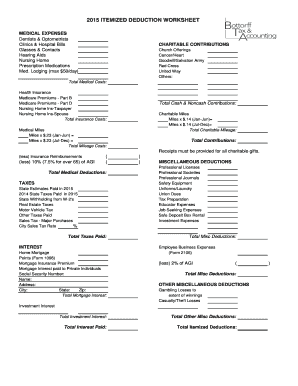 Fillable Online btax 2015 ITEMIZED DEDUCTION WORKSHEET - btaxsolutions ...