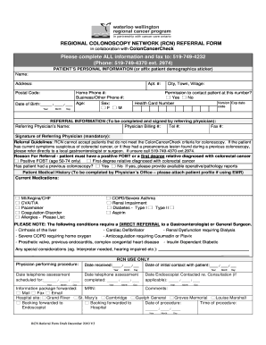 Fillable Online REGIONAL COLONOSCOPY NETWORK RCN REFERRAL FORM Fax ...