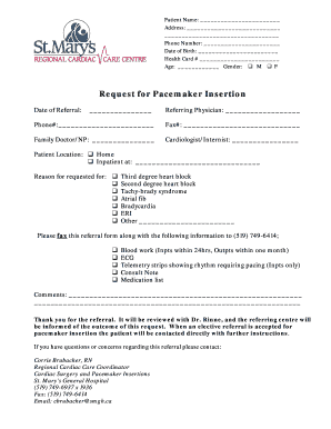 Fillable Online Request for Pacemaker Insertion - St Marys General ...