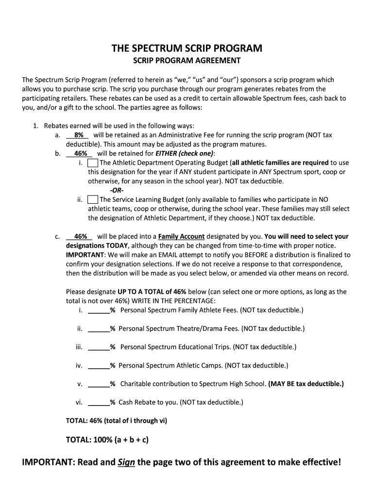 Fillable Online spectrumhighschool THE SPECTRUM SCRIP PROGRAM ...