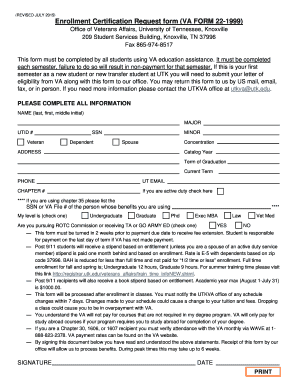 Fillable Online registrar tennessee Enrollment Certification Request form VA FORM Fax Email ...