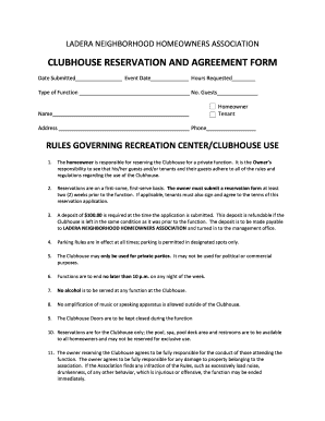 Fillable Online CLUBHOUSE RESERVATION AND AGREEMENT FORM Fax Email ...