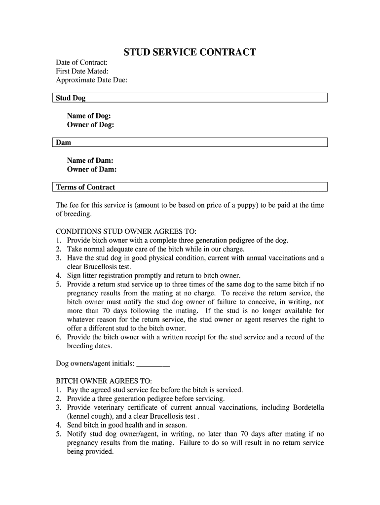 Stud Dog Contract Fill Online Printable Fillable Blank PdfFiller