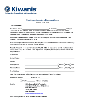 Fillable Online Club Commitment and Contract Form Fax Email Print ...