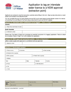 Fillable Online water nsw gov Application to tag an interstate water ...