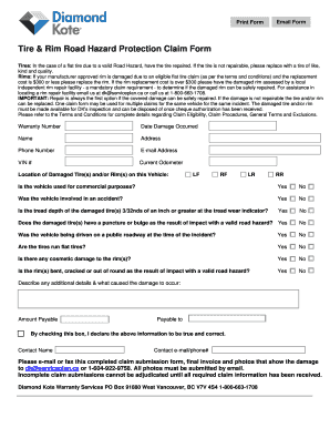 Fillable Online Tire amp Rim Road Hazard Protection Claim Form Fax ...