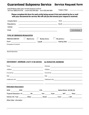 Fillable Online Guaranteed Subpoena Service Service Request form Fax ...