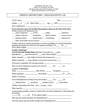 Fillable Online Child Psychotherapy Intake bFormb - Mental Health with ...