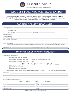 Fillable Online Request For Inforce Illustration - CORE Group USA Fax ...