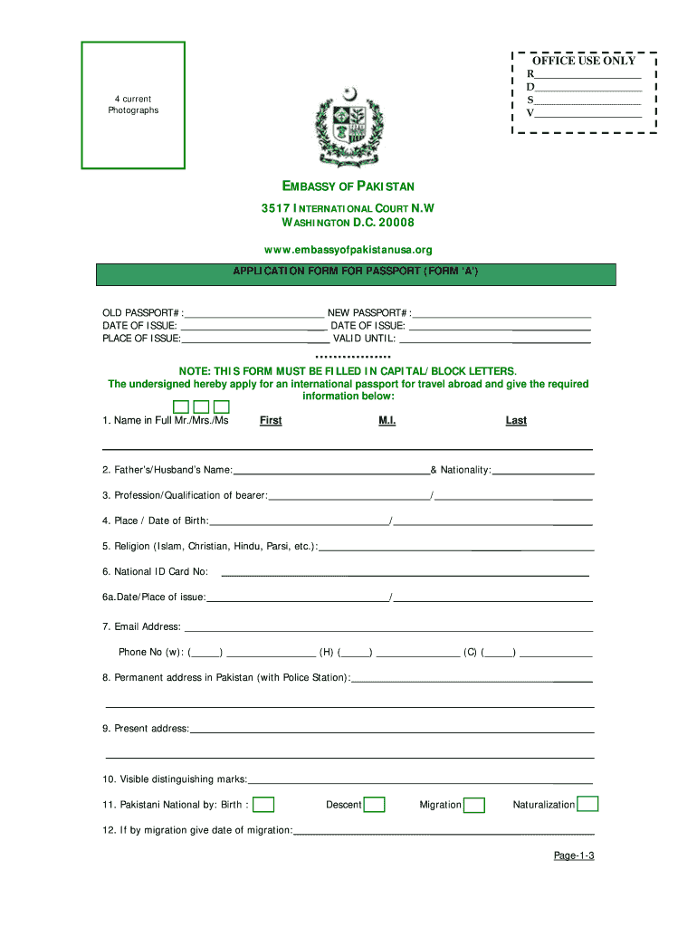 Fillable Online OFFICE USE ONLY R D S V 4 current Photographs EMBASSY ...