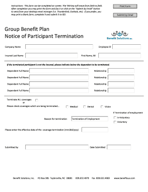 Fillable Online Group Benefit Plan Notice of Participant Fax Email ...