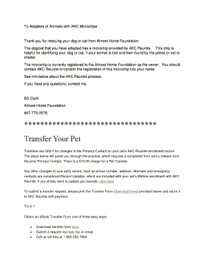 Fillable Online To Adopters of Animals with AKC Microchips Fax Email ...