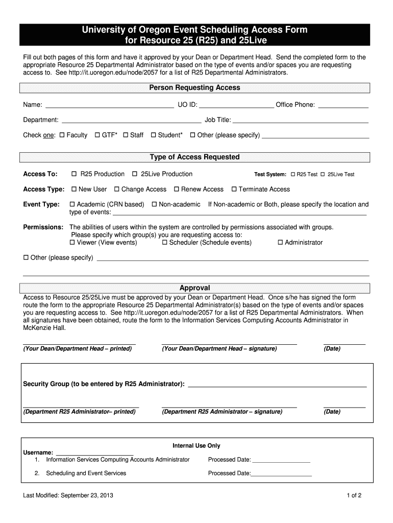 Fillable Online Event Scheduling Access Form - UO Information ...