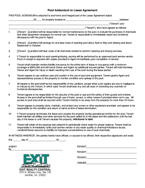 Fillable Online Pool Addendum to Lease Agreement - realoacom Fax Email ...