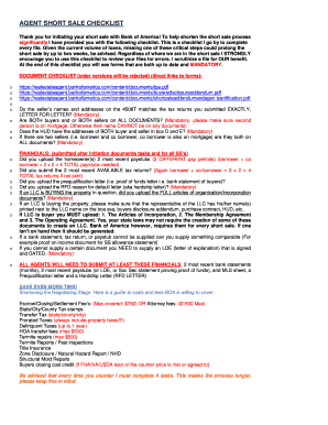 Fillable Online AGENT SHORT SALE CHECKLIST Fax Email Print - pdfFiller