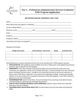 Fillable Online PASC Application Fax Email Print - pdfFiller