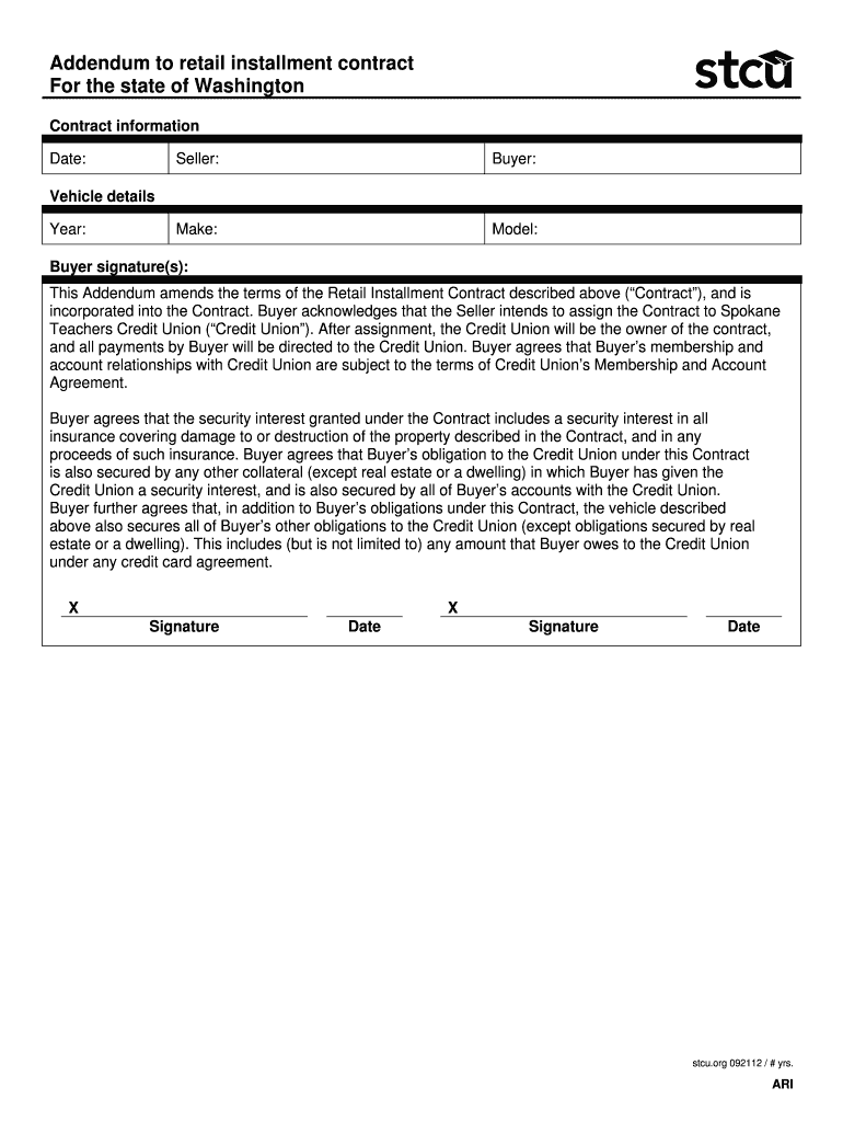Fillable Online stcu Addendum to Retail Installment Contractdocx Fax ...