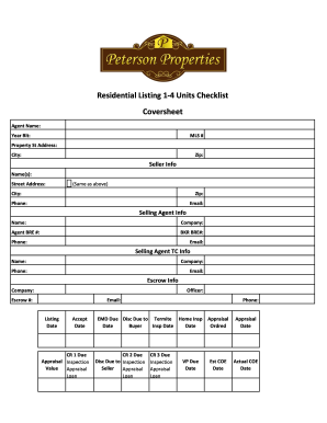 Fillable Online BResidential Listingb 1-4 Units Checklist Coversheet ...