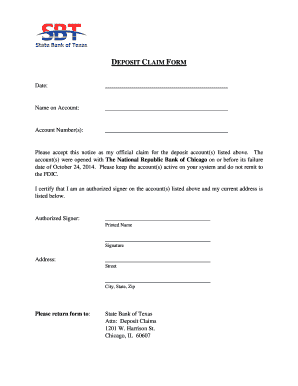 Fillable Online Bdeposit claimb form - State Bank of Texas Fax Email ...