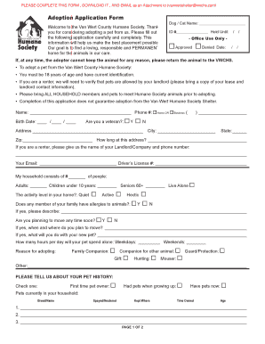 Fillable Online Adoption Application Form - vwchscom Fax Email Print ...