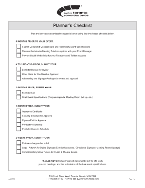 Fillable Online Planners Checklist - Metro Toronto Convention Centre ...