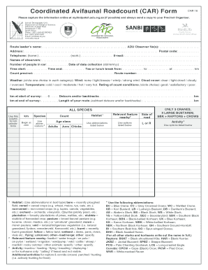 Fillable Online adu org Coordinated Avifaunal Roadcount CAR Form - adu ...