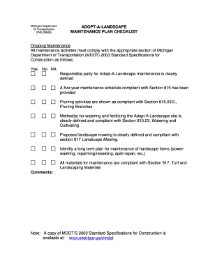 Fillable Online ADOPT-A-LANDSCAPE MAINTENANCE PLAN CHECKLIST Fax Email ...
