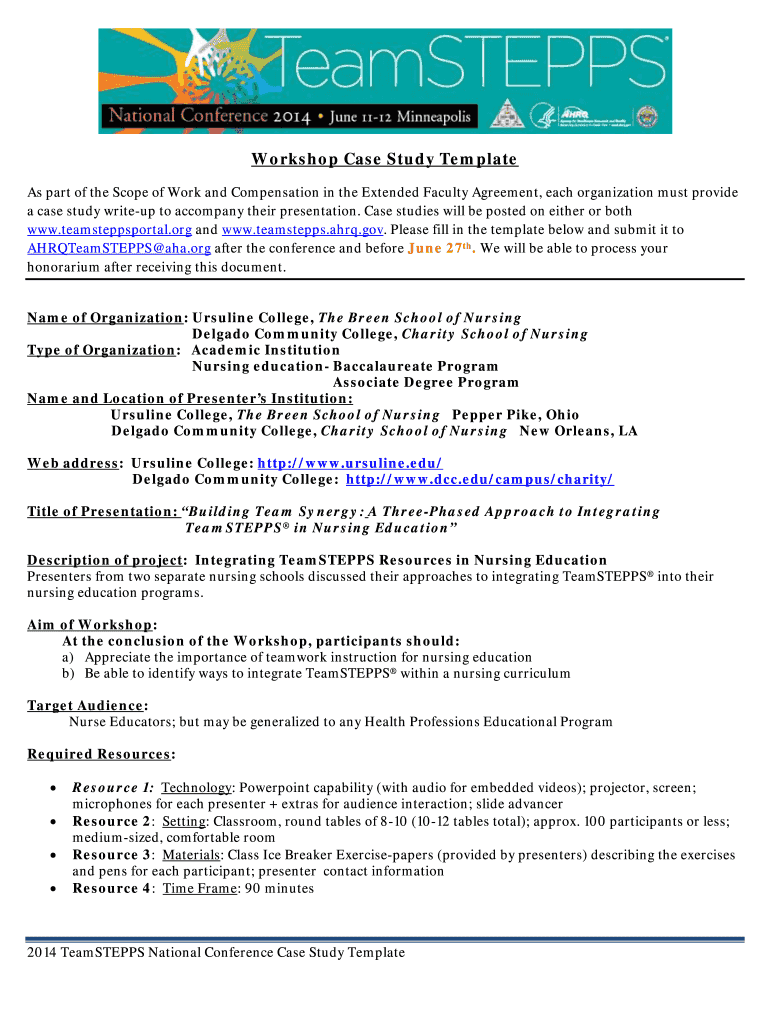 Fillable Online Workshop Case Study Template Fax Email Print - pdfFiller