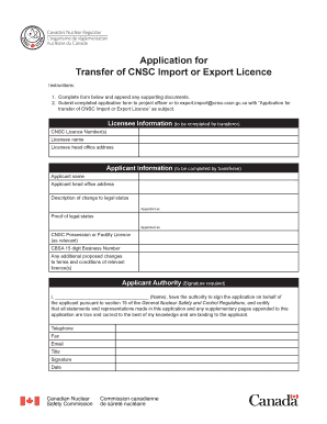 Fillable Online cnsc-ccsn gc Application for Transfer of CNSC Import or ...