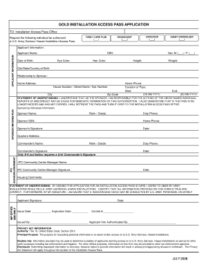 Fillable Online GOLD INSTALLATION ACCESS PASS APPLICATION Fax Email ...