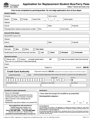 Fillable Online transport nsw gov Application for Replacement of ...