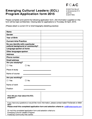 Fillable Online Emerging Cultural Leaders ECL Program Application form ...