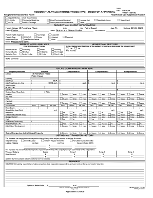 Fillable Online RESIDENTIAL VALUATION SERVICES RVS - DESKTOP APPRAISAL Fax Email Print - pdfFiller