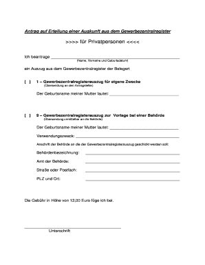 Ausfüllbar Online wesel Antrag auf Erteilung einer Auskunft aus dem Gewerbezentralregister Fax ...