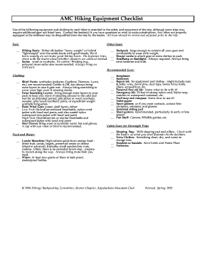 Fillable Online AMC Hiking Equipment Checklist Fax Email Print - pdfFiller