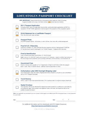 Fillable Online LOST/STOLEN PASSPORT CHECKLIST Fax Email Print - pdfFiller