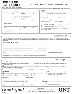 Fillable Online inhouse unt UNT Faculty and Sta Giving Campaign Gift ...