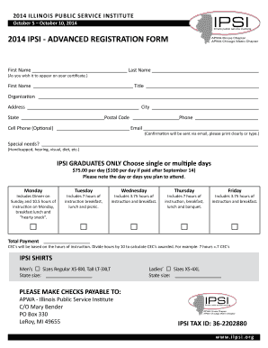 Fillable Online ilpsi 2014 IPSI - ADvANCED REGISTRATION FORM Fax Email ...