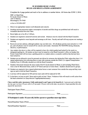 Fillable Online music indiana IU SUMMER MUSIC CLINIC RULES AND ...