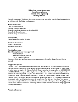 Fillable Online Milton Recreation Commission Emma Ramsey Center June 11 ...