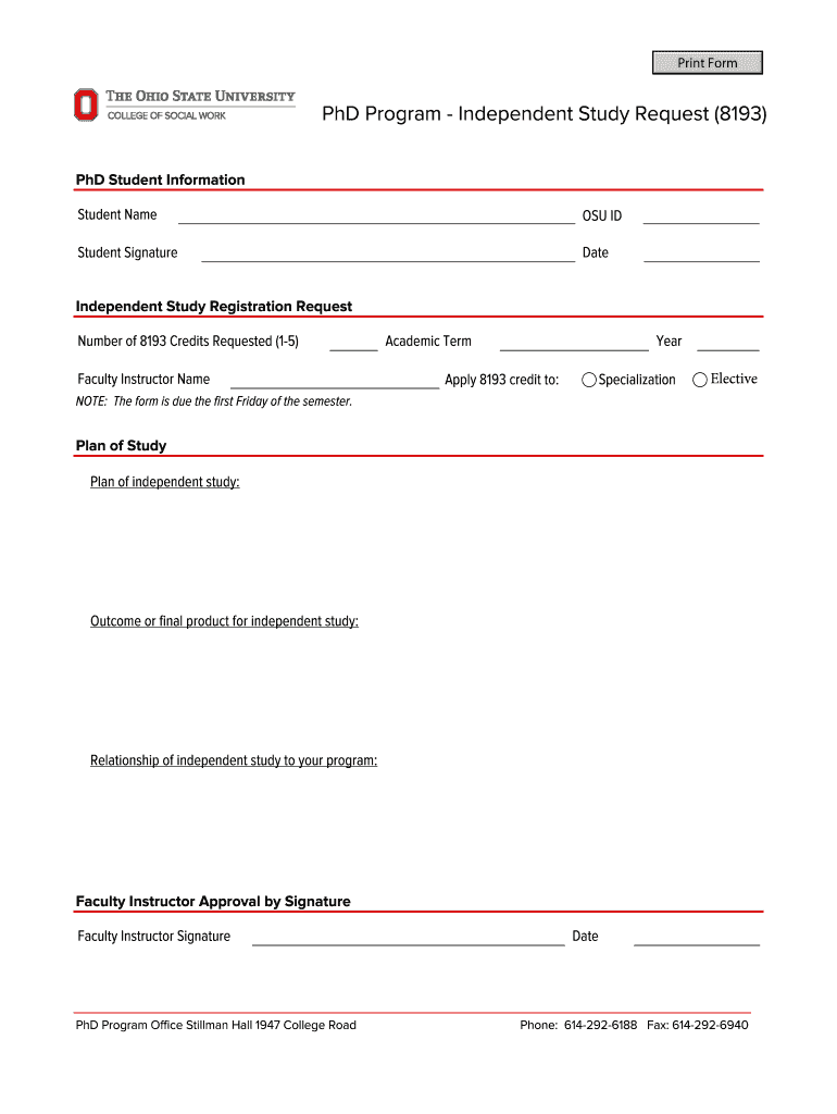 Fillable Online PhD Program Independent Study Request (8193) PhD ...