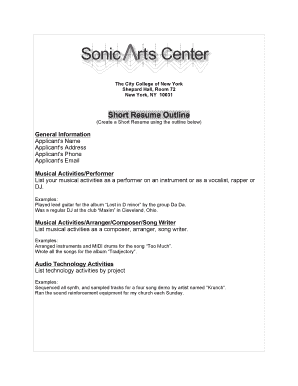 Fillable Online sonic arts ccny cuny Short Resume Form - Sonic Arts ...