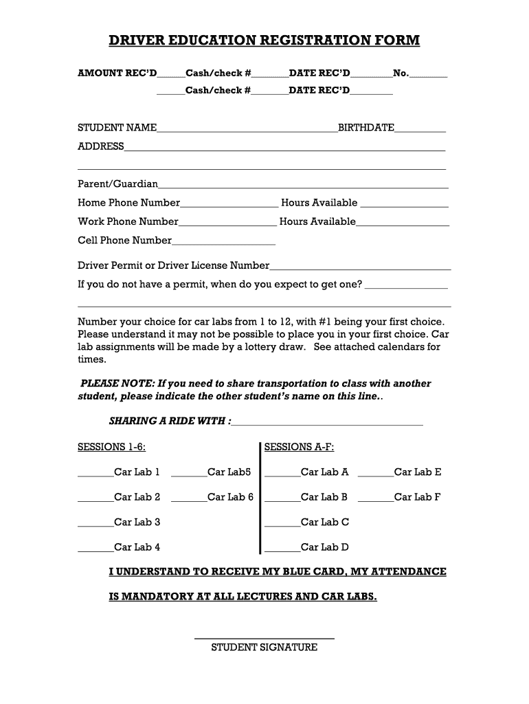Fillable Online livoniacsd DRIVER EDUCATION REGISTRATION FORM ...