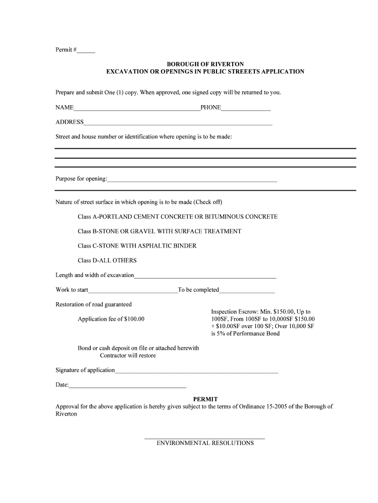 Fillable Online Street opening permit application form Fax Email Print ...